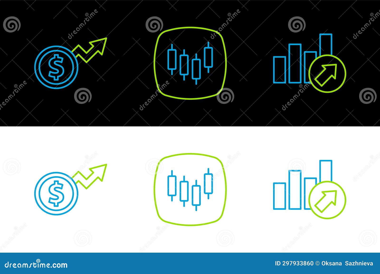 Set Line Financial Growth, Dollar and Browser with Stocks Market Icon. Vector Stock Illustration ...