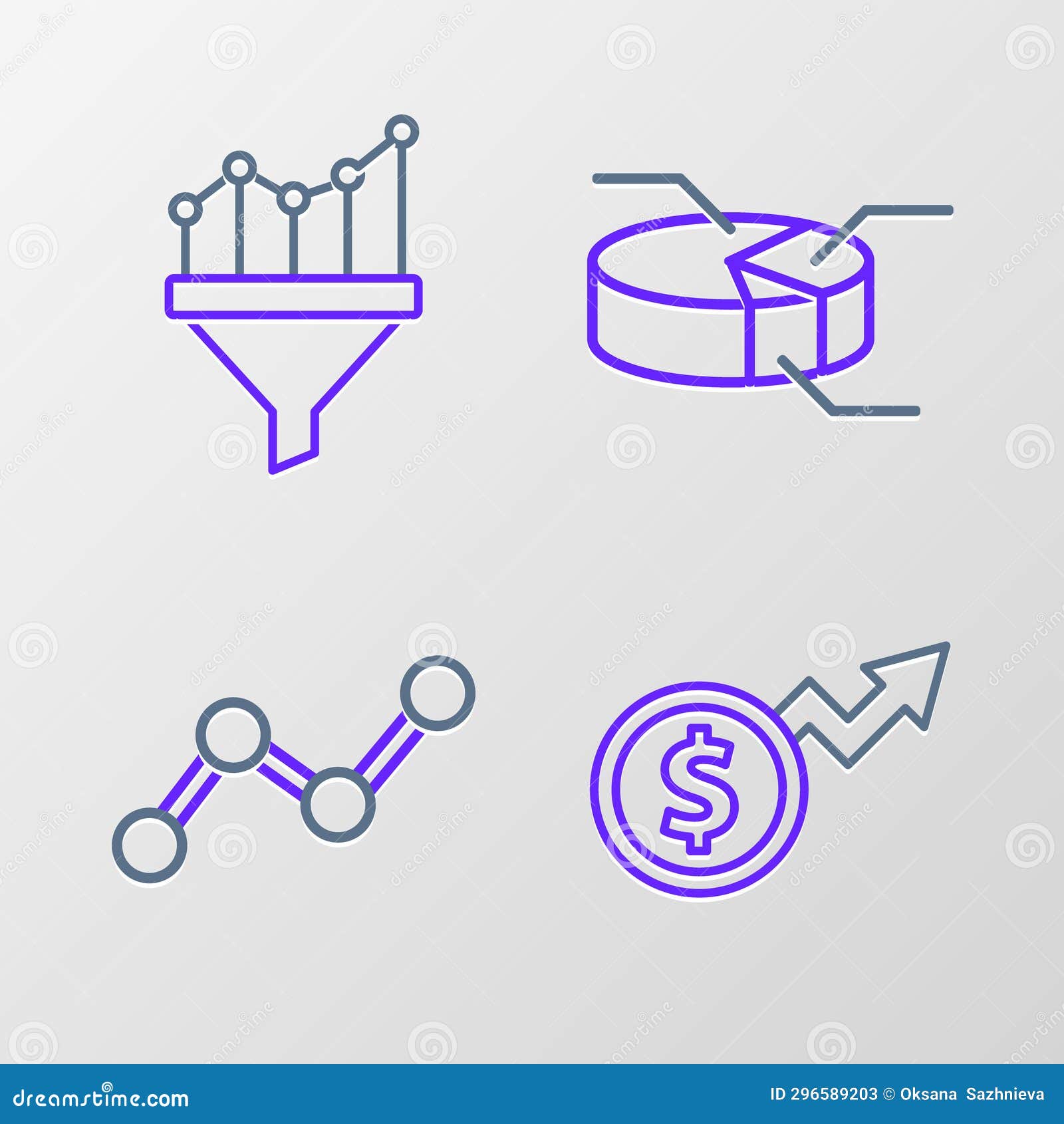 Set Line Financial Growth Dollar, Graph Chart Infographic, Pie and Sales Funnel with Icon ...