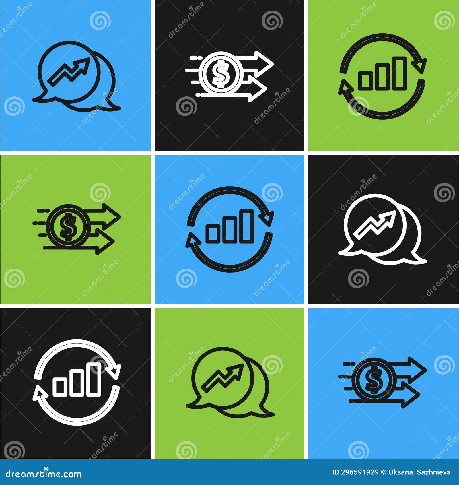 Set Line Financial Growth, Graph Chart Infographic and Dollar Icon. Vector Stock Illustration ...