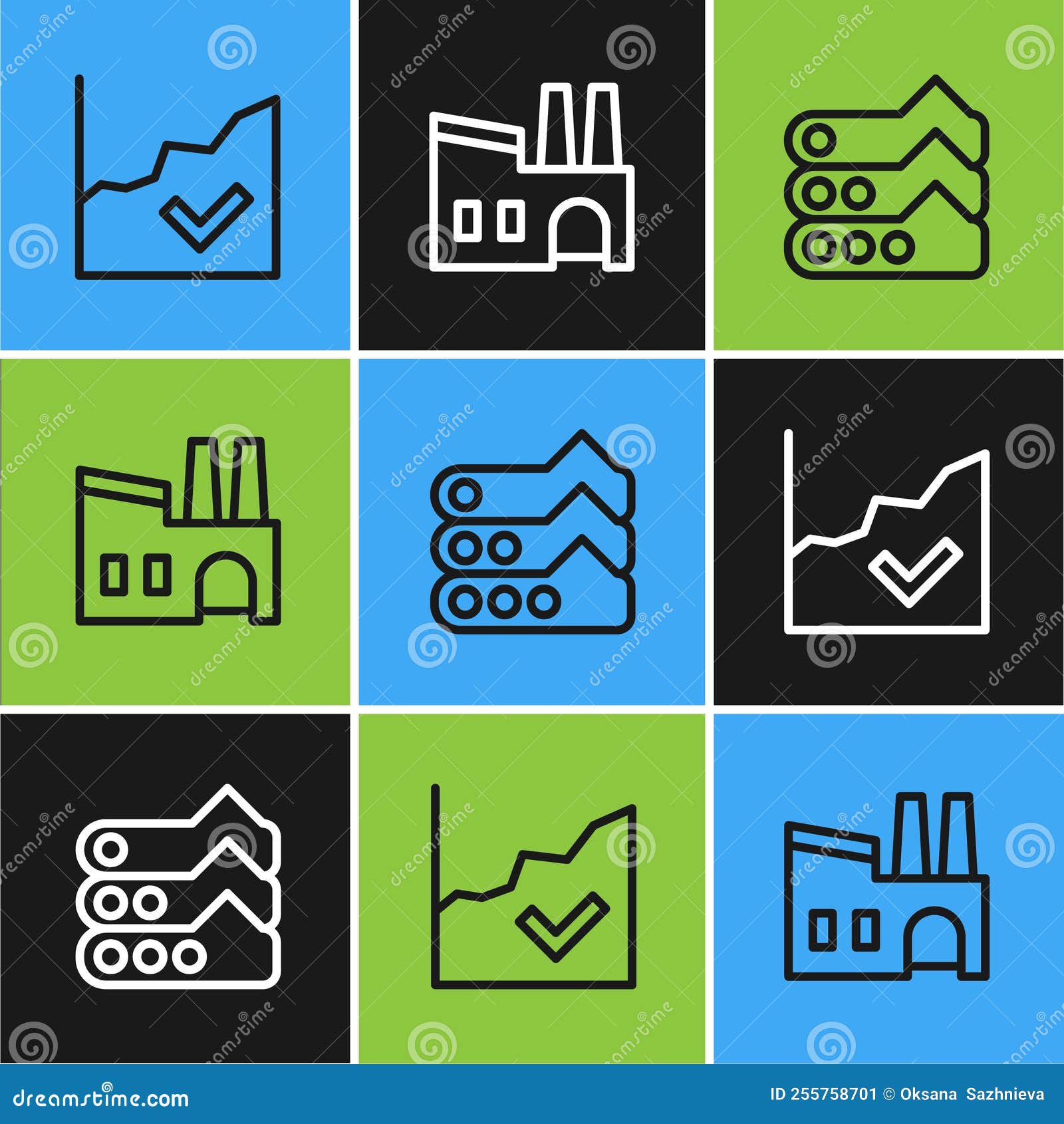 Set Line Financial Growth Increase, Graph, Chart, Diagram and Factory Icon. Vector Stock Vector ...