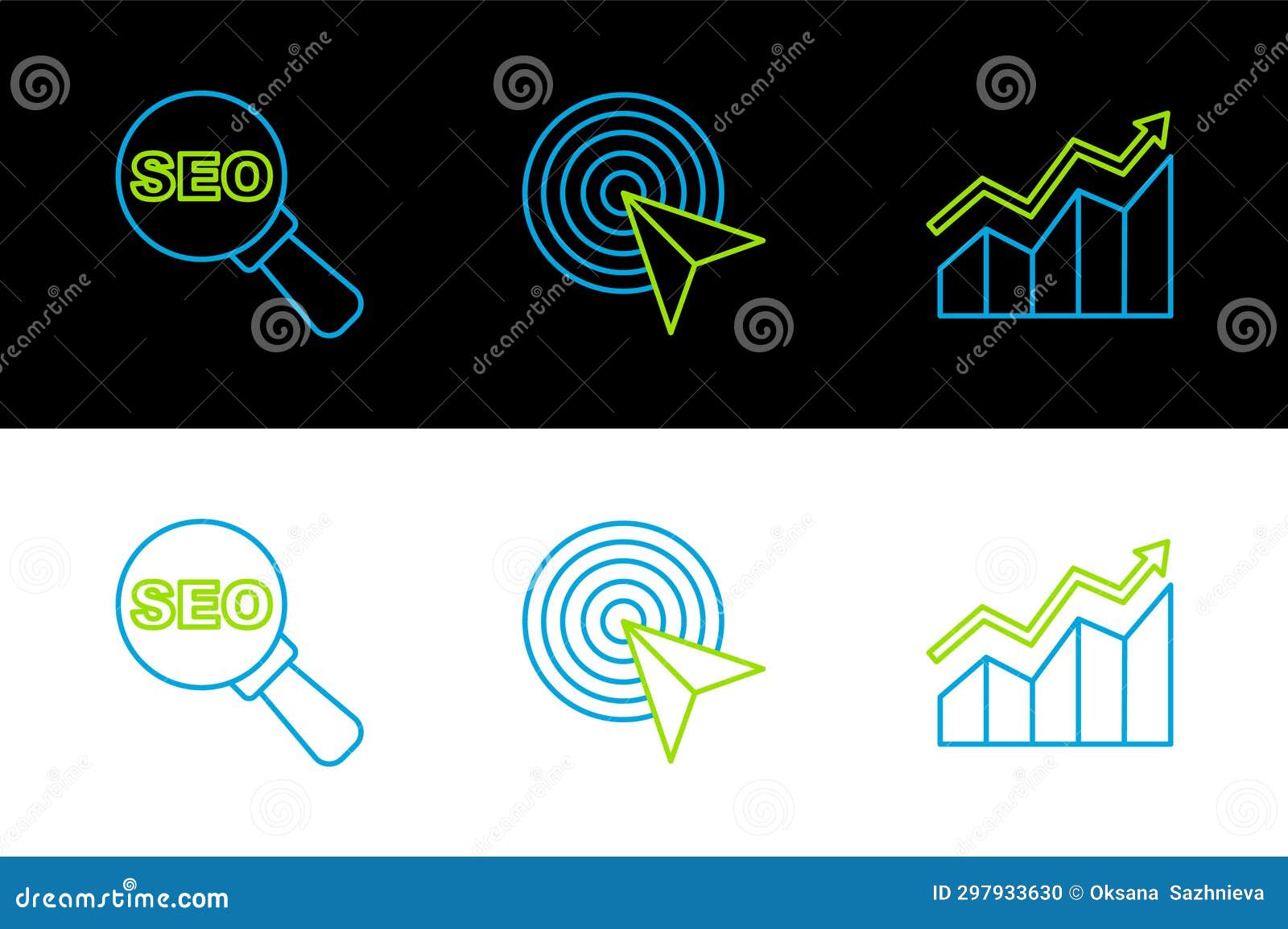 Set Line Financial Growth Increase, SEO Optimization and Advertising Icon. Vector Stock Vector ...