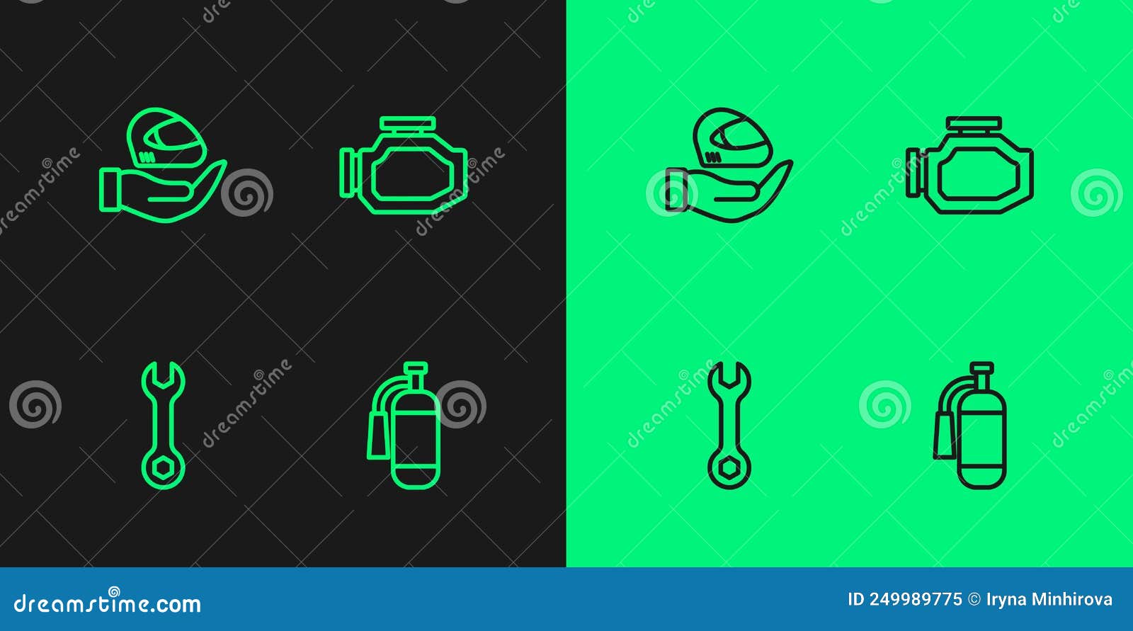 Set Line Fire Extinguisher, Wrench Spanner, Racing Helmet and Check ... Set Line Fire Extinguisher, Wrench Spanner, Racing Helmet and Check ...