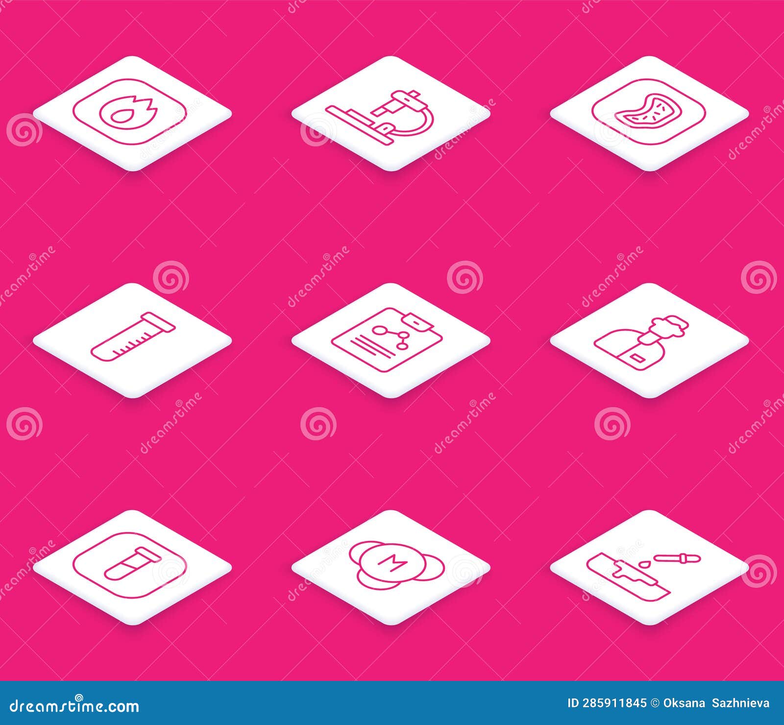 Set Line Fire Flame, Microscope, Bacteria, Test Tube and Flask ...