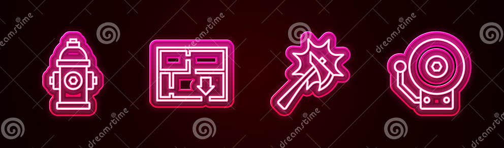 Set Line Fire Hydrant, Evacuation Plan, Firefighter Axe and Ringing ...