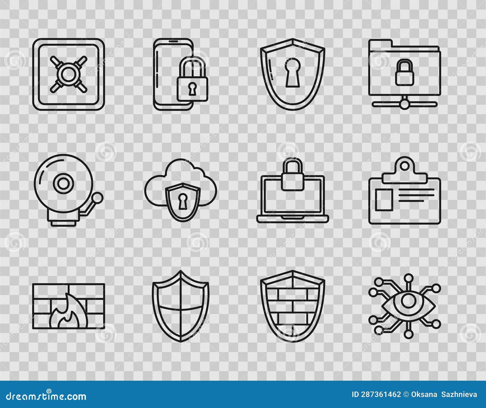 Set Line Firewall, Security Wall, Eye Scan, Shield with Keyhole, Safe ...