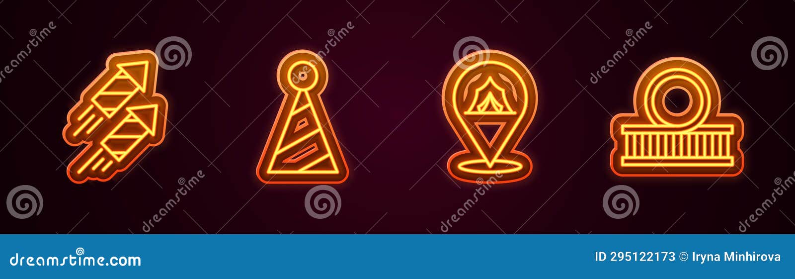 Set Line Firework Rocket, Party Hat, Circus Tent and Roller Coaster ...