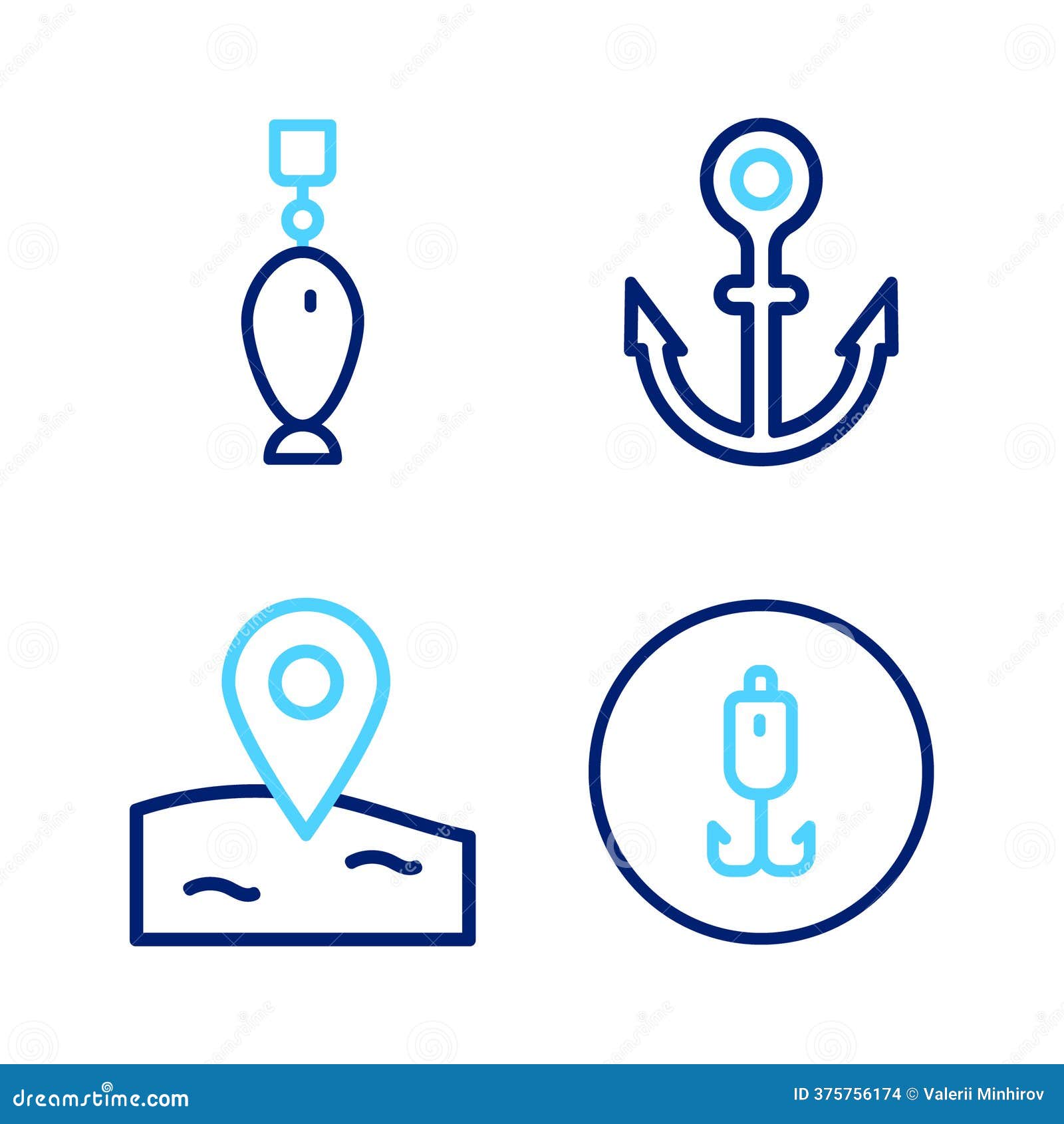 Set Location With Anchor, Submarine, Periscope And Compass. Business ...
