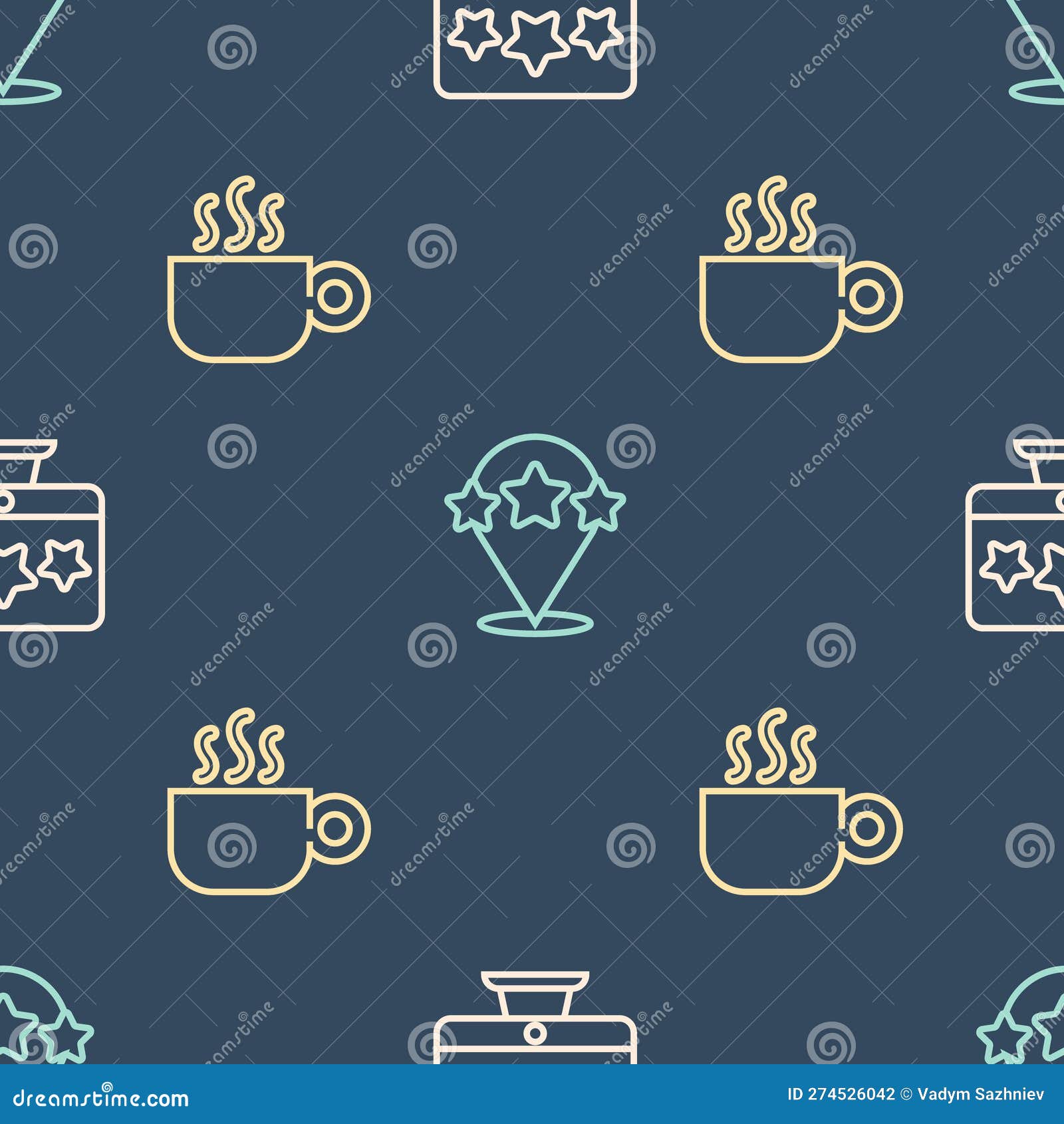 Set Line Five Stars Rating Review, Coffee Cup and on Seamless Pattern ...
