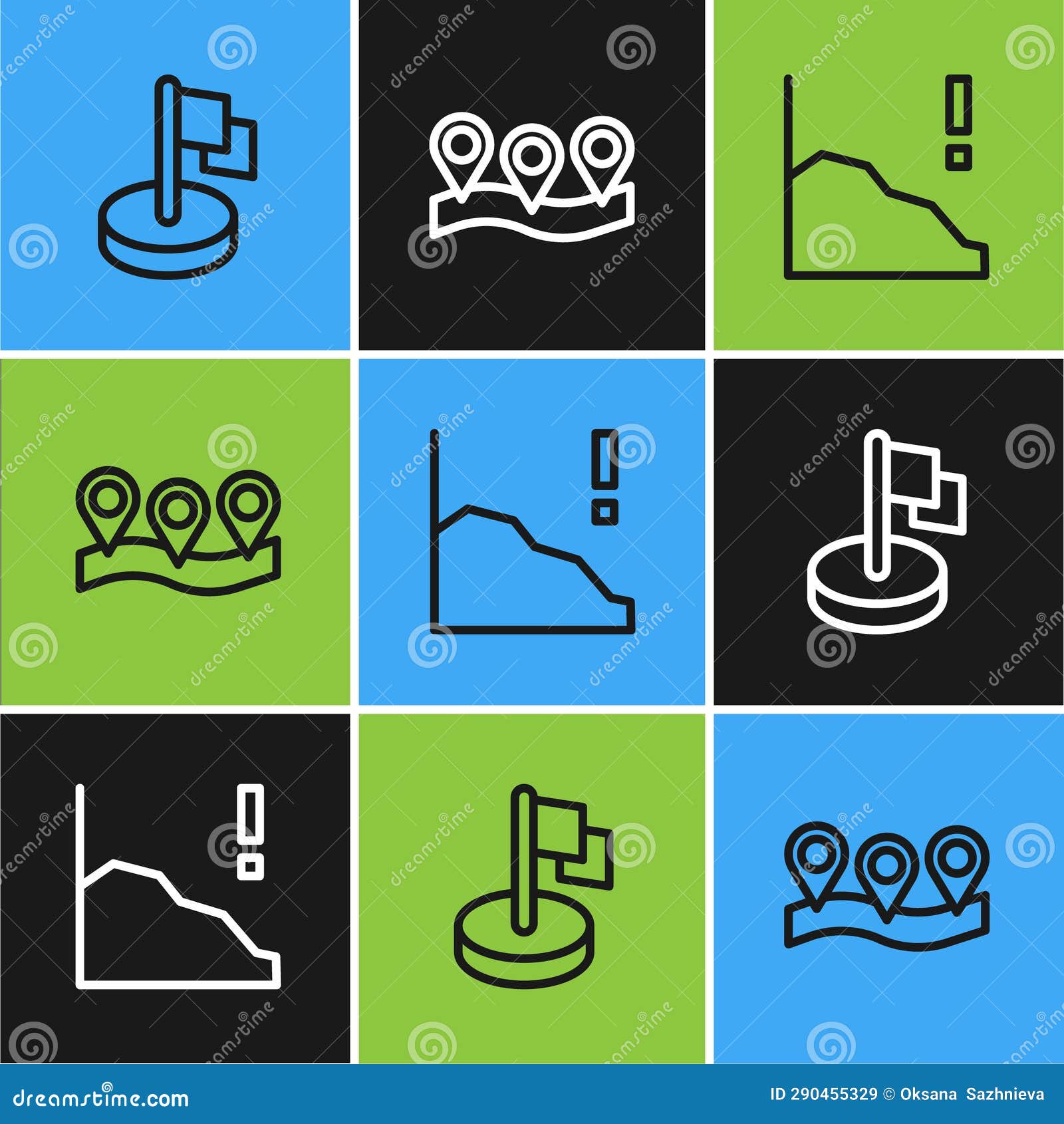 Set Line Flag, Financial Growth Decrease and Location Icon. Vector Stock Illustration ...