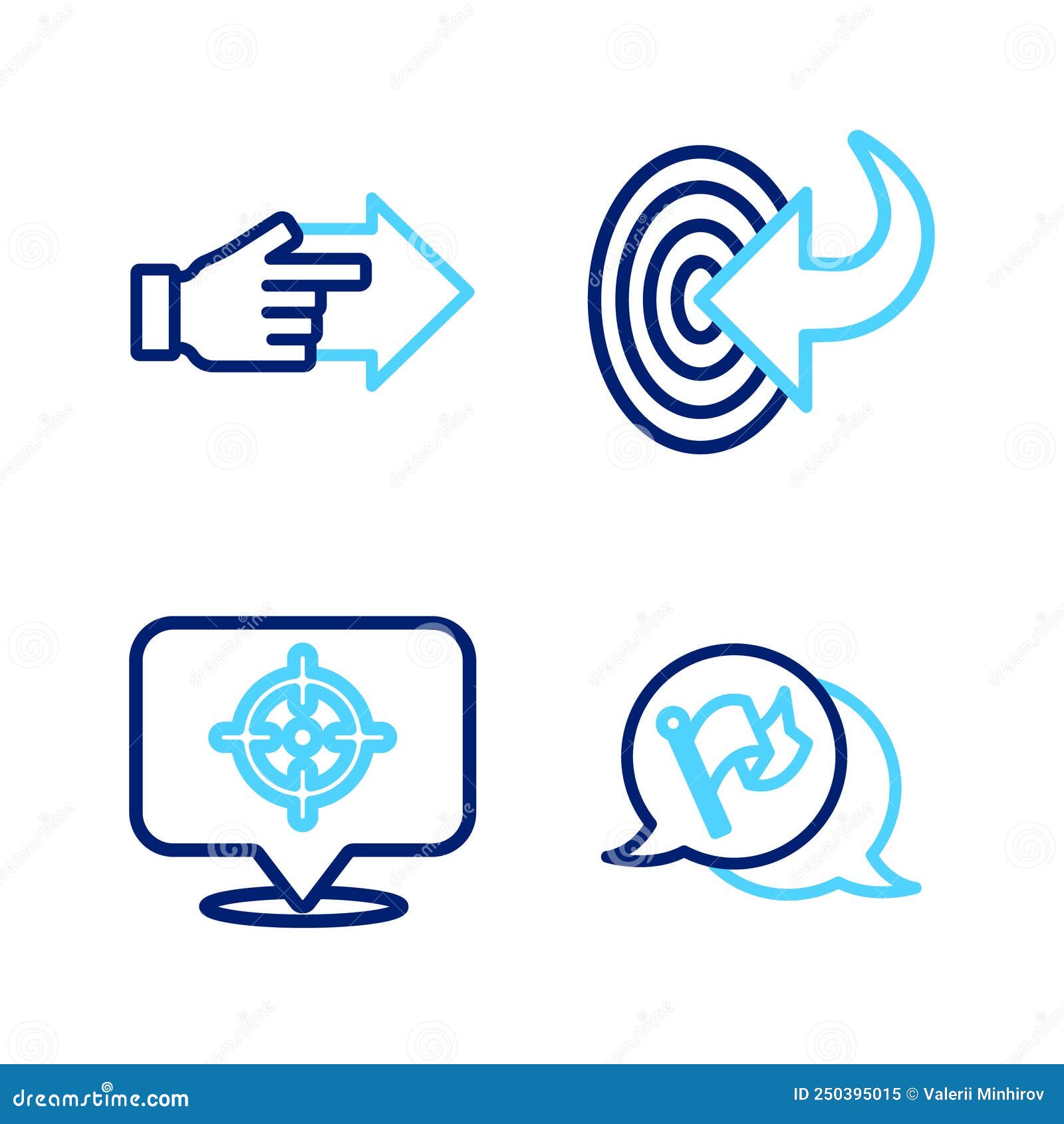 Set Line Flag, Target, and Hand with Pointing Finger Icon. Vector Stock ...