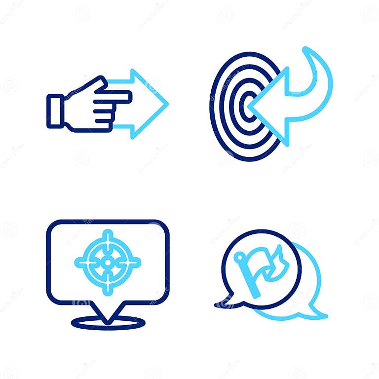 Set Line Flag, Target, and Hand with Pointing Finger Icon. Vector Stock ...