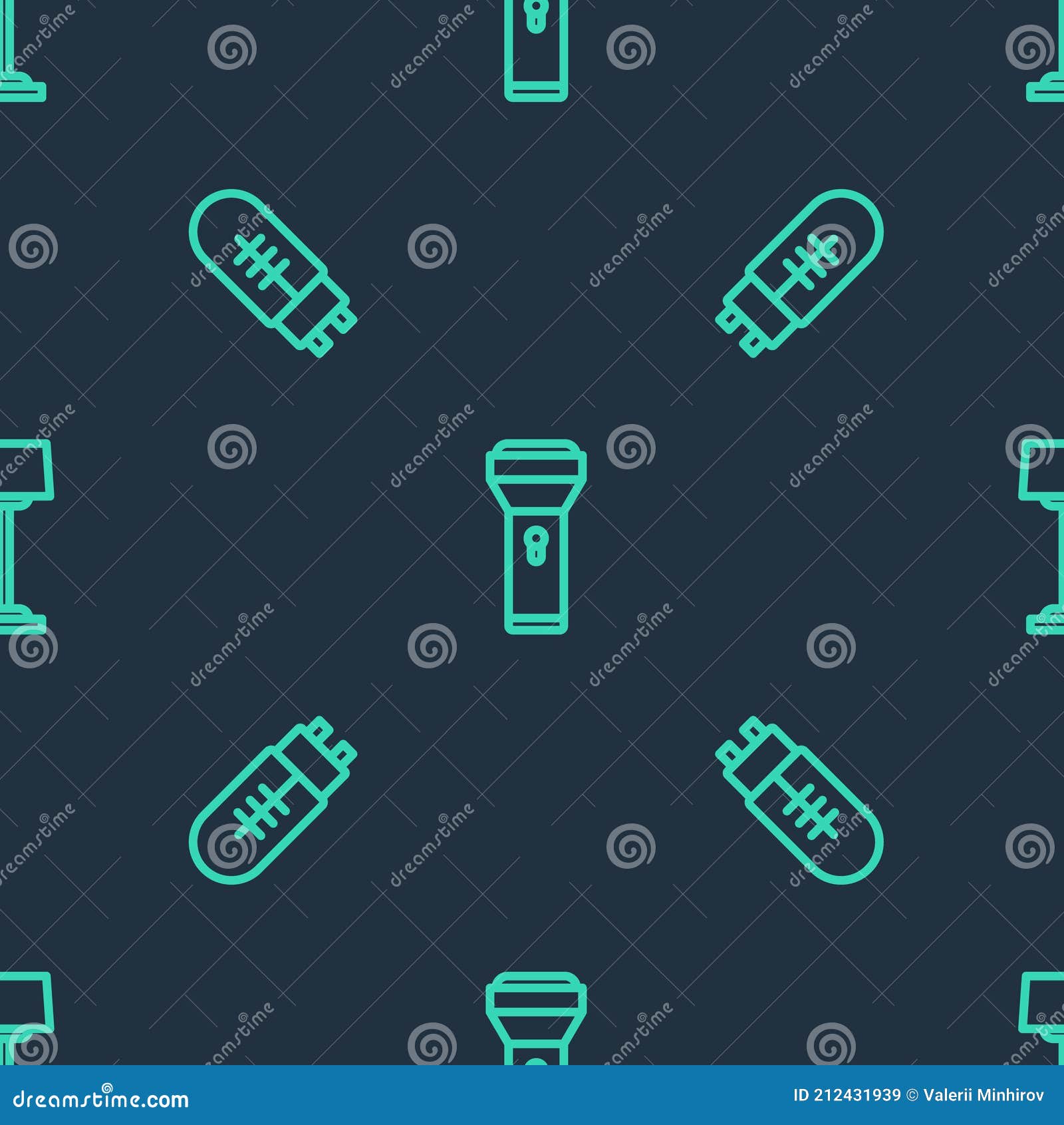 Set Line Flashlight, Light Emitting Diode and Floor Lamp on Seamless ...