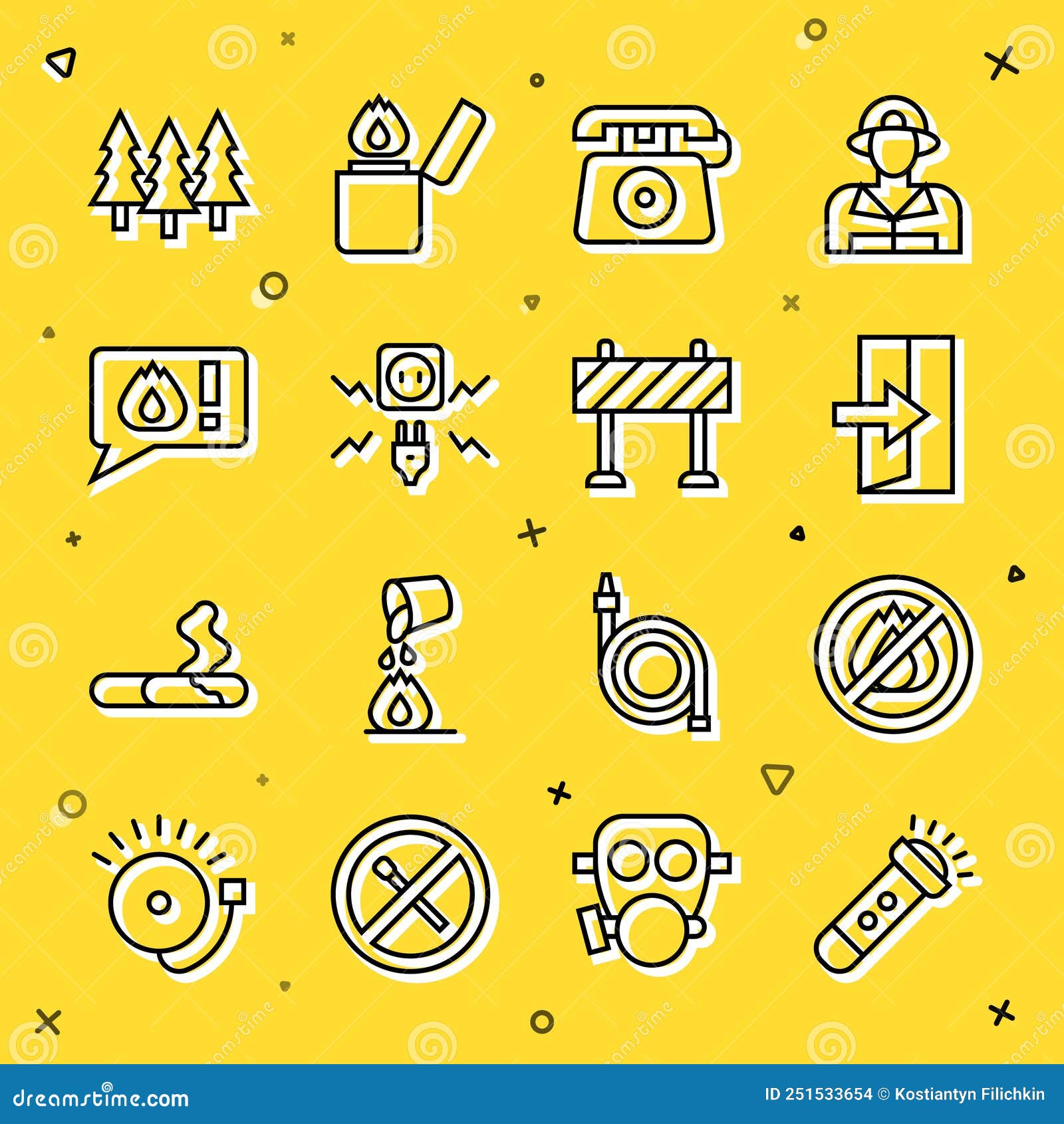 Set Line Flashlight, No Fire, Fire Exit, Telephone Call 911 ...