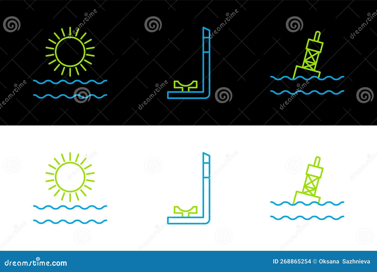 Set Line Floating Buoy On The Sea, Lift Bag, Rubber Flippers For ...