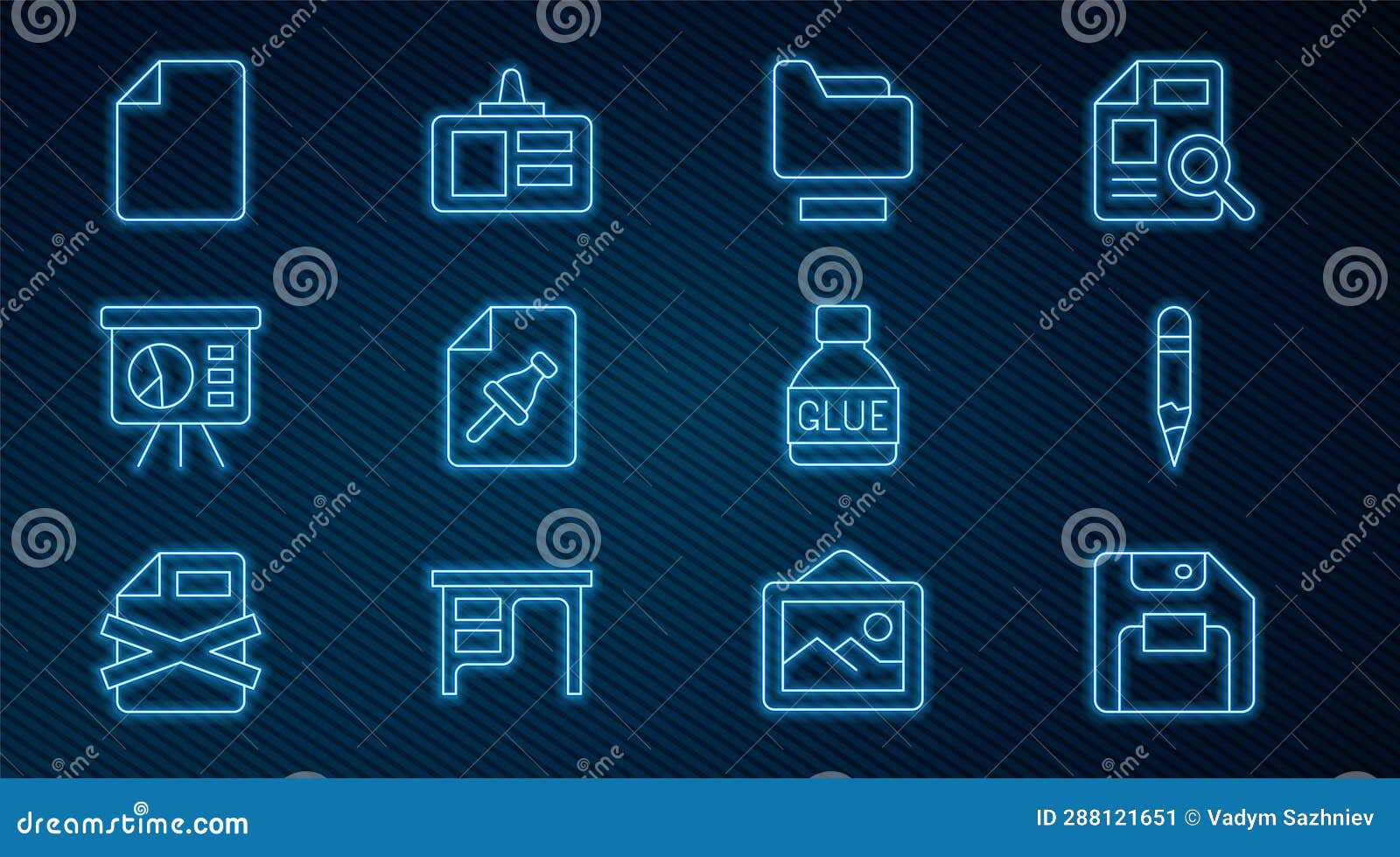 Set Line Floppy Disk, Pencil, Document Folder, Note Paper with Push ... Set Line Floppy Disk, Pencil, Document Folder, Note Paper with Push ...