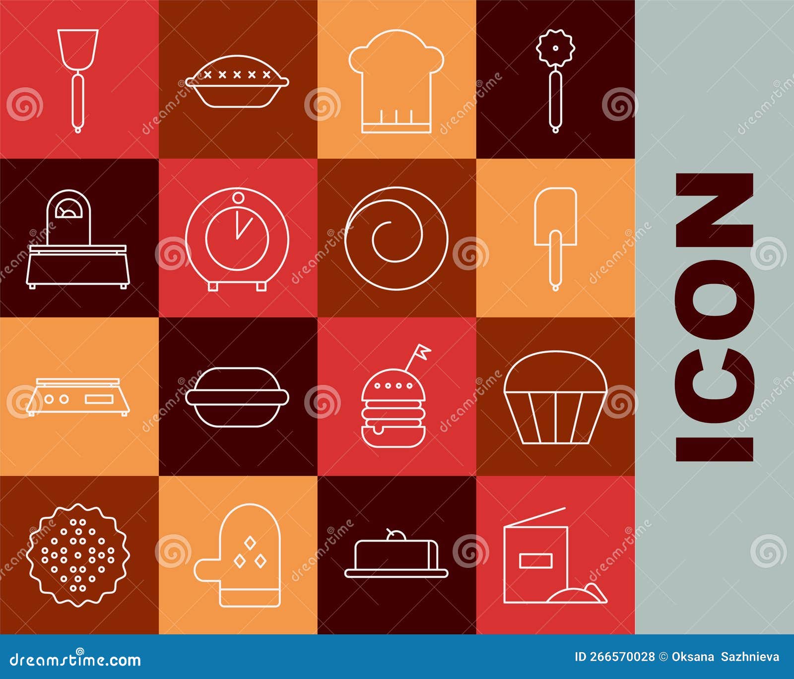 Set Line Flour Pack, Muffin, Spatula, Chef Hat, Kitchen Timer, Scales ...