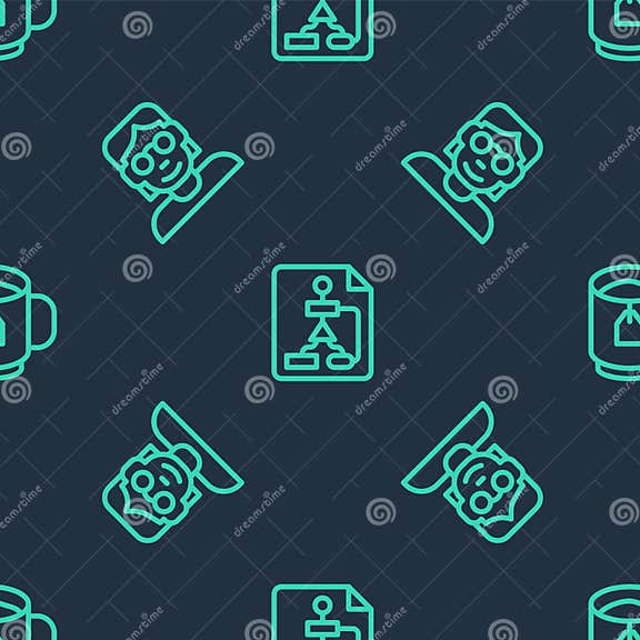 Set Line Flowchart Hacker Or Coder And Cup Of Tea With Tea Bag On