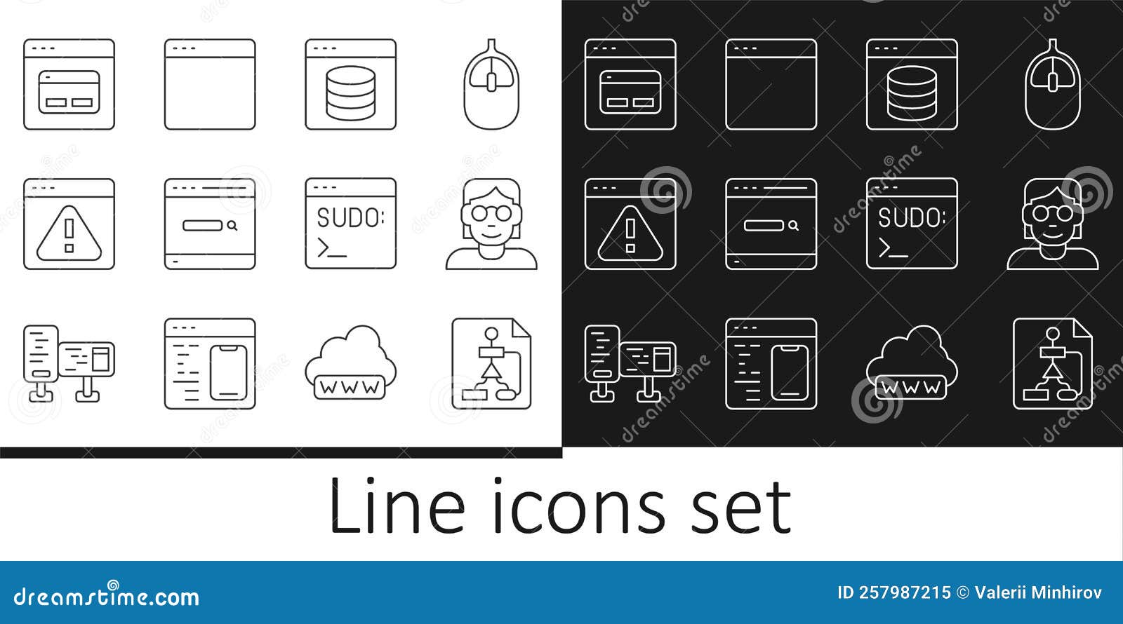 Set Line Flowchart Hacker Or Coder Server Data Web Hosting Search Engine Browser With 1731