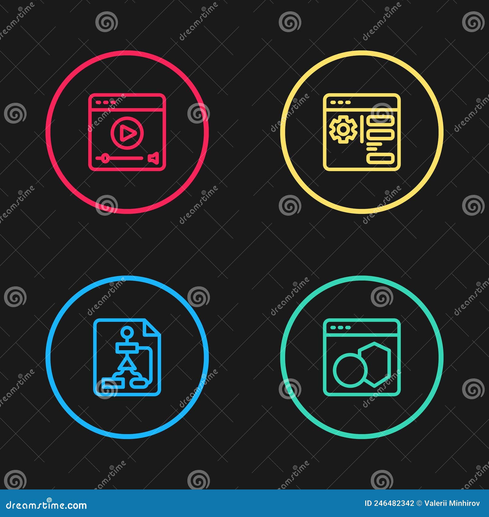 Set Flowchart, Software, Code Terminal And On Seamless Pattern. Vector ... Set Flowchart, Software, Code Terminal And On Seamless Pattern. Vector ...