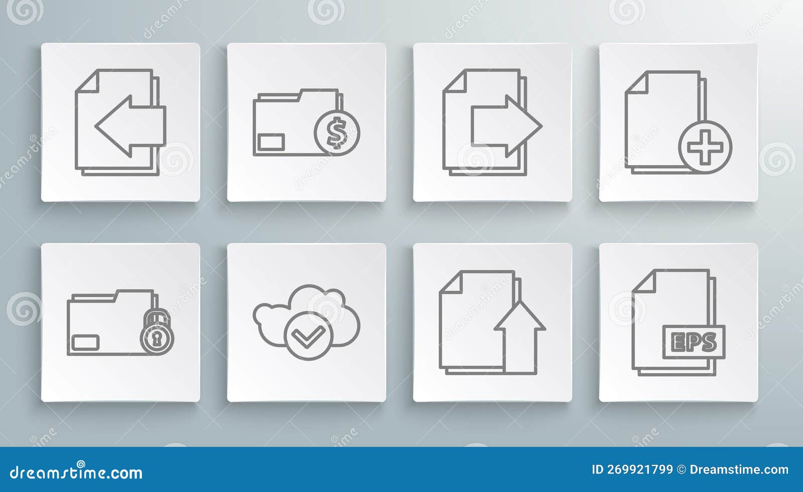 Set Line Folder and Lock, Finance Document Folder, Cloud with Check ...