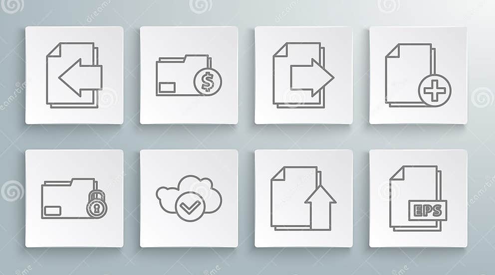 Set Line Folder and Lock, Finance Document Folder, Cloud with Check Mark, Upload File, EPS, Next ...