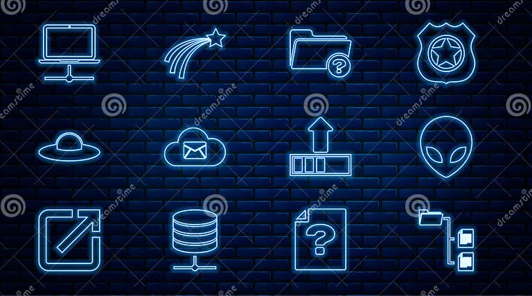 Set Line Folder Tree, Alien, Unknown Directory, Cloud Mail Server, UFO Flying Spaceship ...