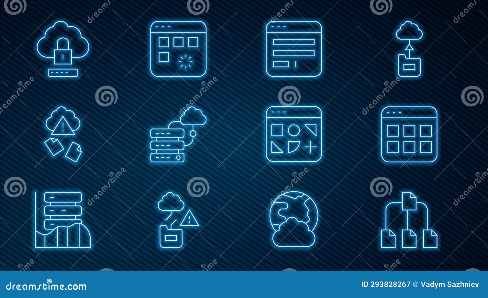 Set Line Folder Tree Browser Files Window Network Cloud Connection Cloud Hacking Computing 0927