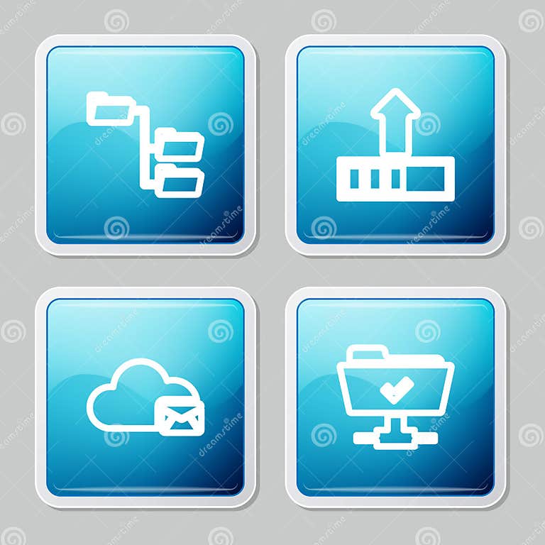 Set Line Folder Tree, Loading, Cloud Mail Server and FTP Operation Successful Icon. Vector Stock ...