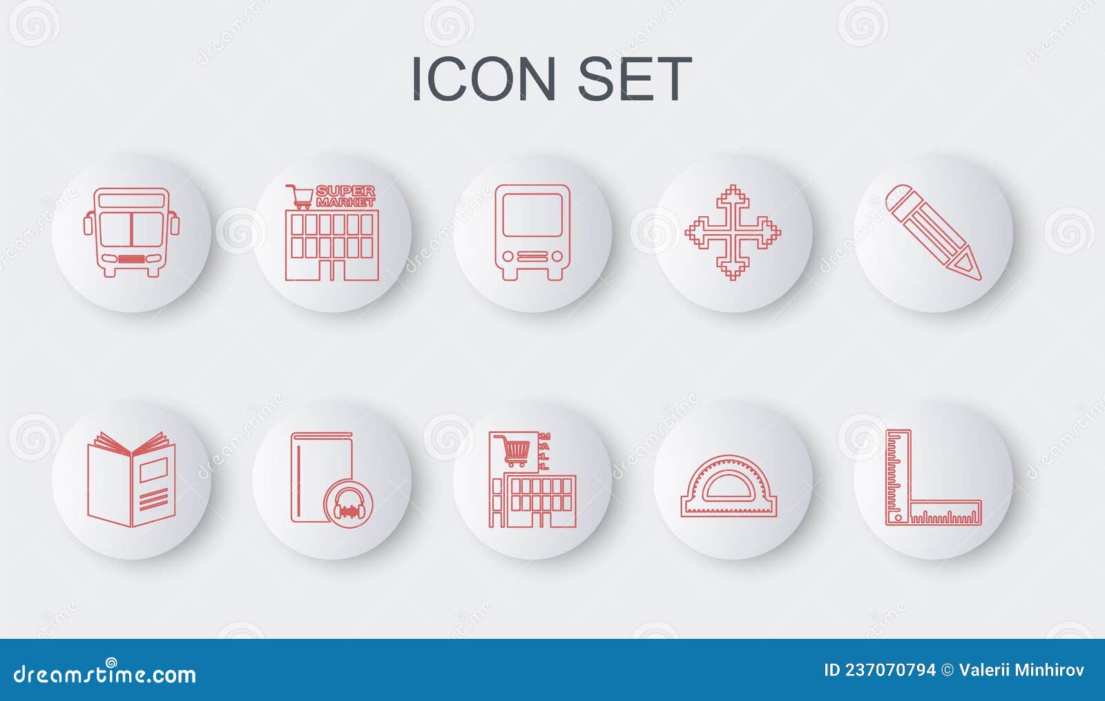 Set Line Folding Ruler, Open Book, Bus, Protractor Grid, Supermarket ...