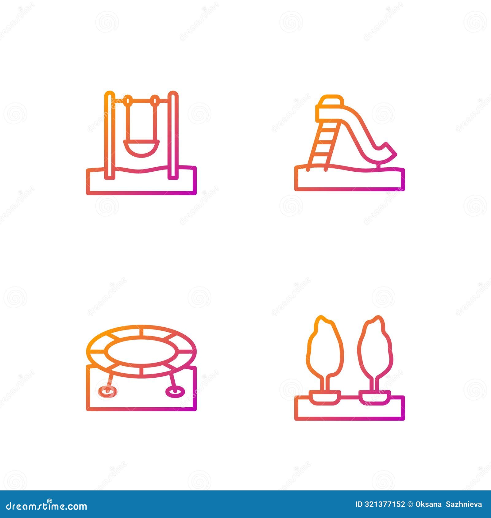 Set Line Forest, Jumping Trampoline, Swing and Kid Slide. Gradient Color Icons Stock Vector ...
