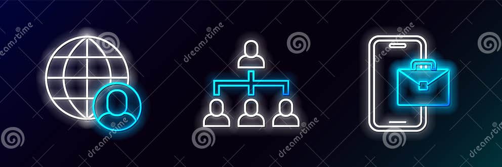 Set Line Freelancer, and Hierarchy Organogram Chart Icon. Glowing Neon ... Set Line Freelancer, and Hierarchy Organogram Chart Icon. Glowing Neon ...