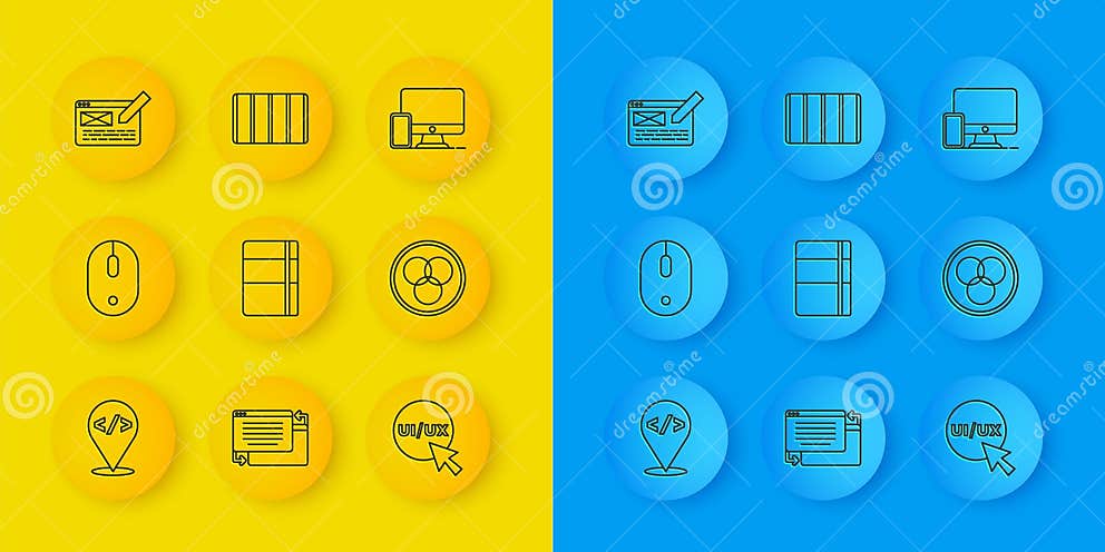 Set Line Front End Development, Computer Mouse, Sketchbook or Album, UI UX Design, RGB and CMYK ...
