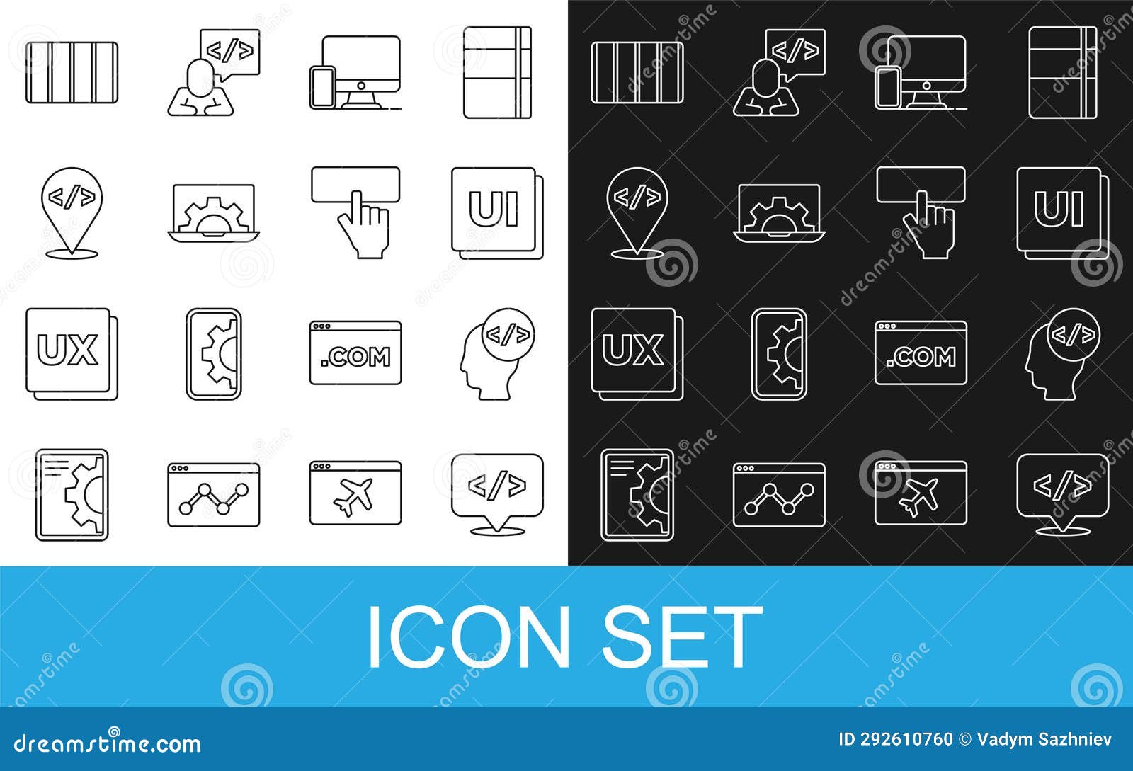 Set Line Front End Development Ui Or Ux Design Monitor And Mobile Web Color Palette Guide