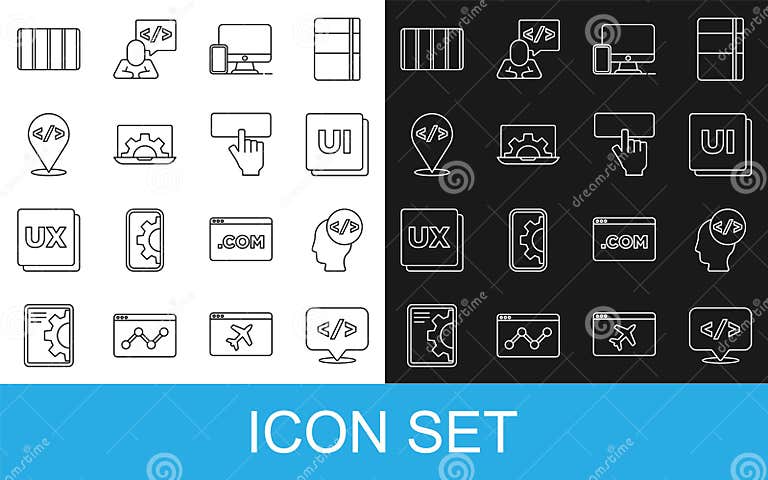 Set Line Front End Development Ui Or Ux Design Monitor And Mobile Web Color Palette Guide