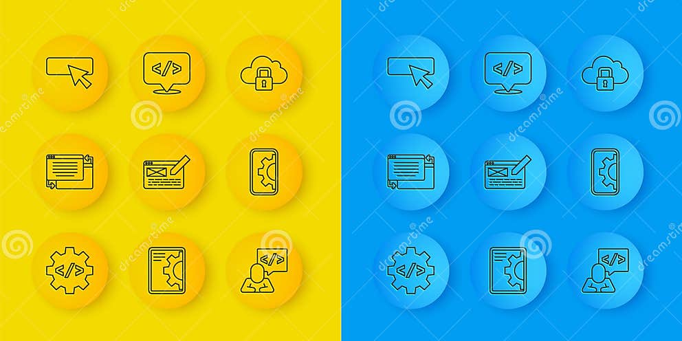 Set Line Front End Development, UI or UX Design, Web, Cloud Computing Lock and Icon. Vector ...