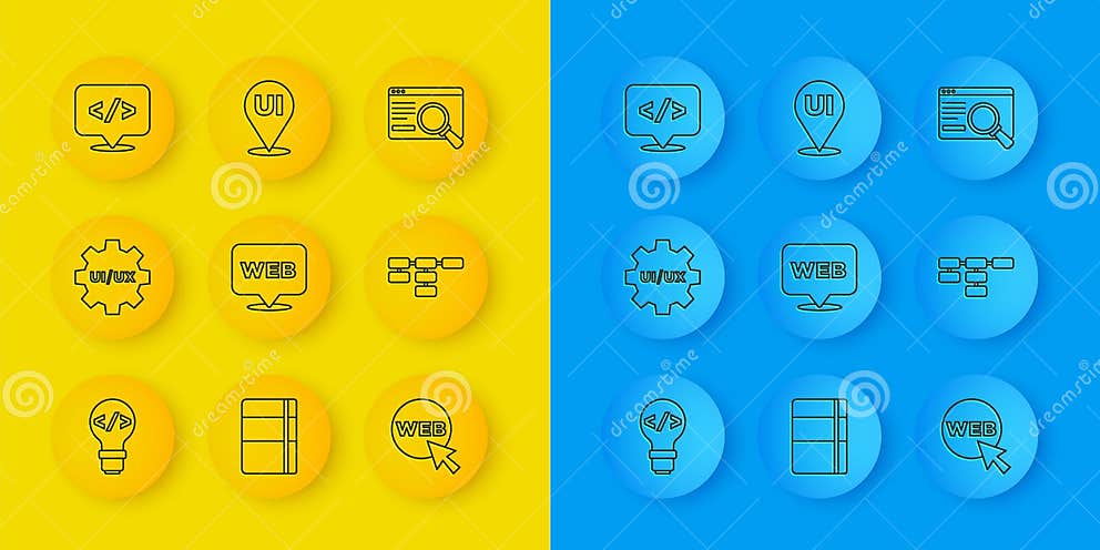 Set Line Front End Development, UI or UX Design, Web and Graphic, Site Map, and Icon. Vector ...