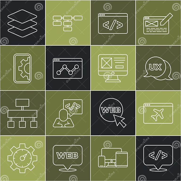 Set Line Front End Development, Website Template, UI or UX Design, Statistic, Layers and Icon ...
