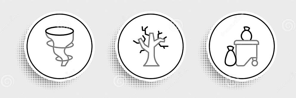 Set Line Full Dustbin, Tornado and Withered Tree Icon. Vector Stock ...