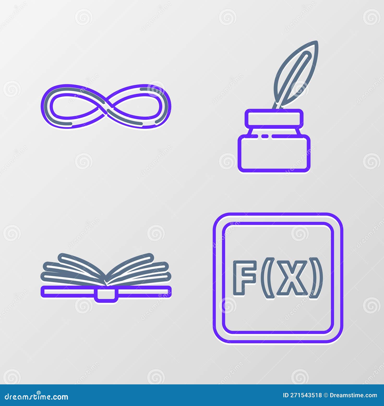 Set Line Function Mathematical Symbol Open Book Feather And Inkwell