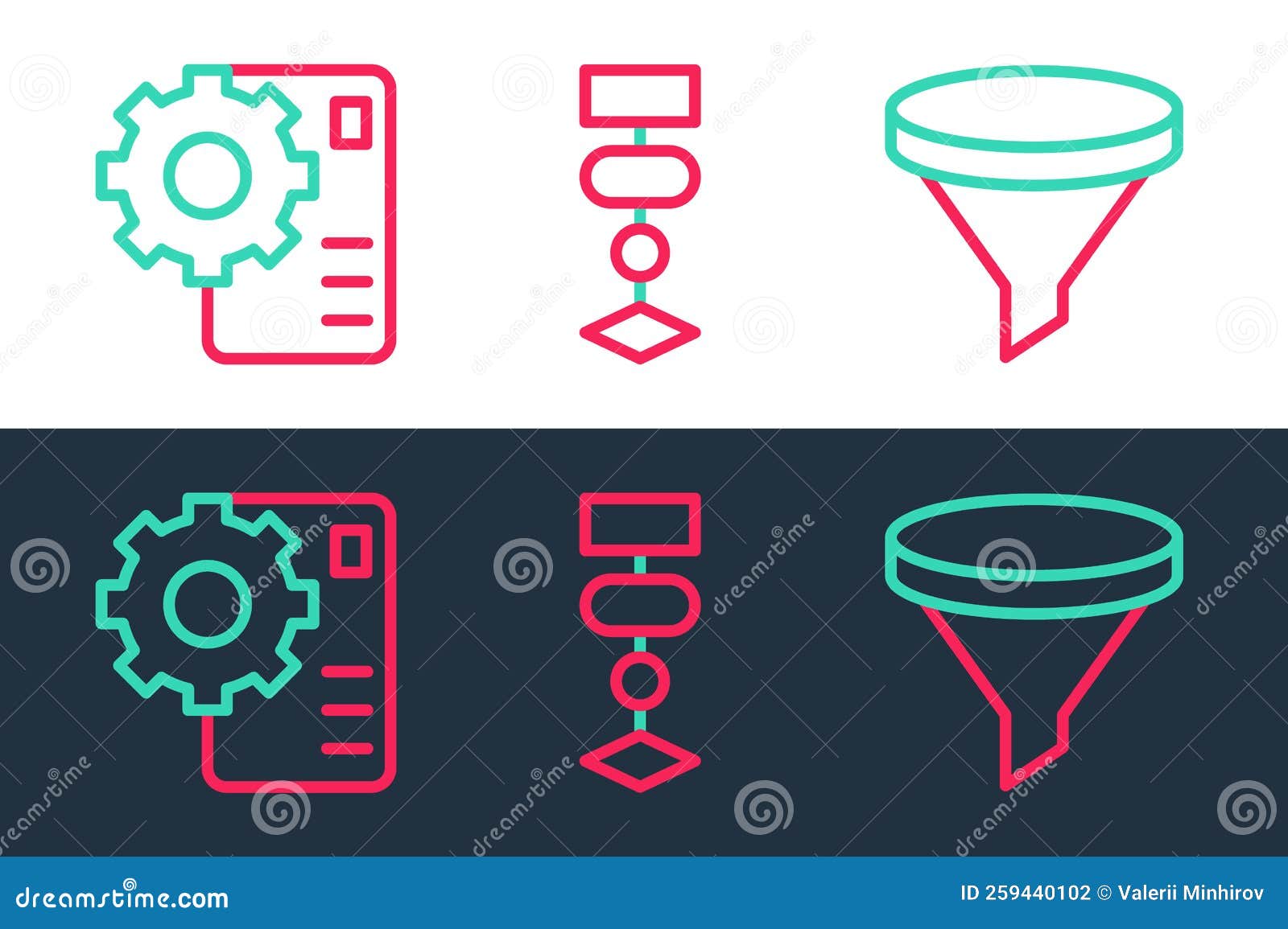 Set Line Funnel or Filter, Neural Network and Algorithm Icon. Vector ... Set Line Funnel or Filter, Neural Network and Algorithm Icon. Vector ...