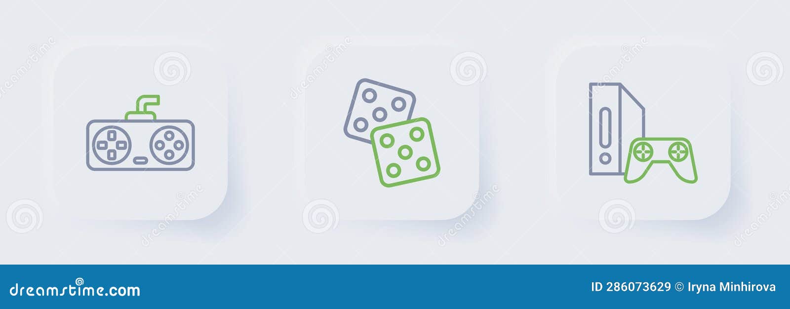 Set Line Game Console With Joystick Dice And Controller Or Icon