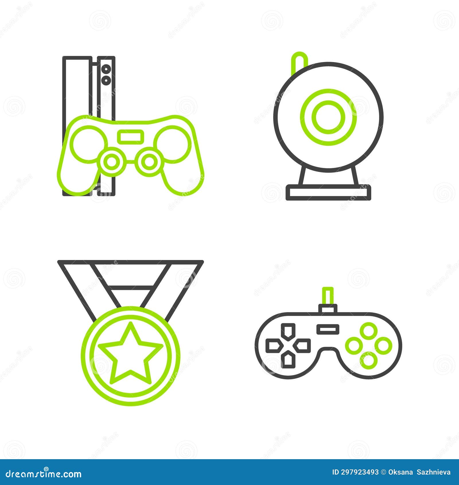 Set Line Gamepad, Medal, Web Camera and Console with Joystick Icon ... Set Line Gamepad, Medal, Web Camera and Console with Joystick Icon ...