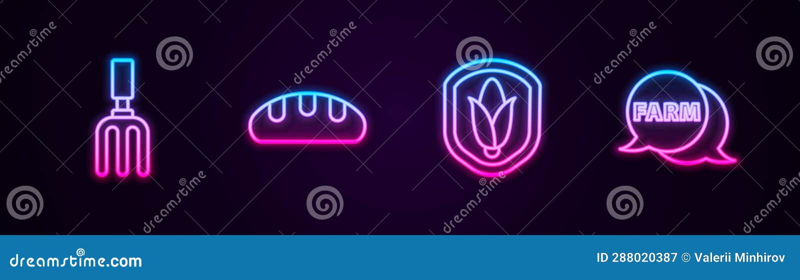 Set Line Garden Rake, Bread Loaf, Shield Corn and Speech Bubble with ...