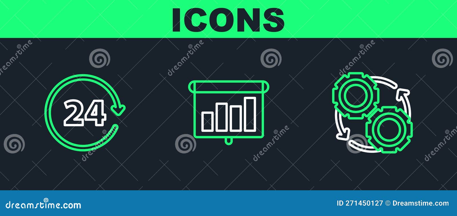 Set Line Gear and Arrows As Workflow Process Concept, Clock 24 Hours ...
