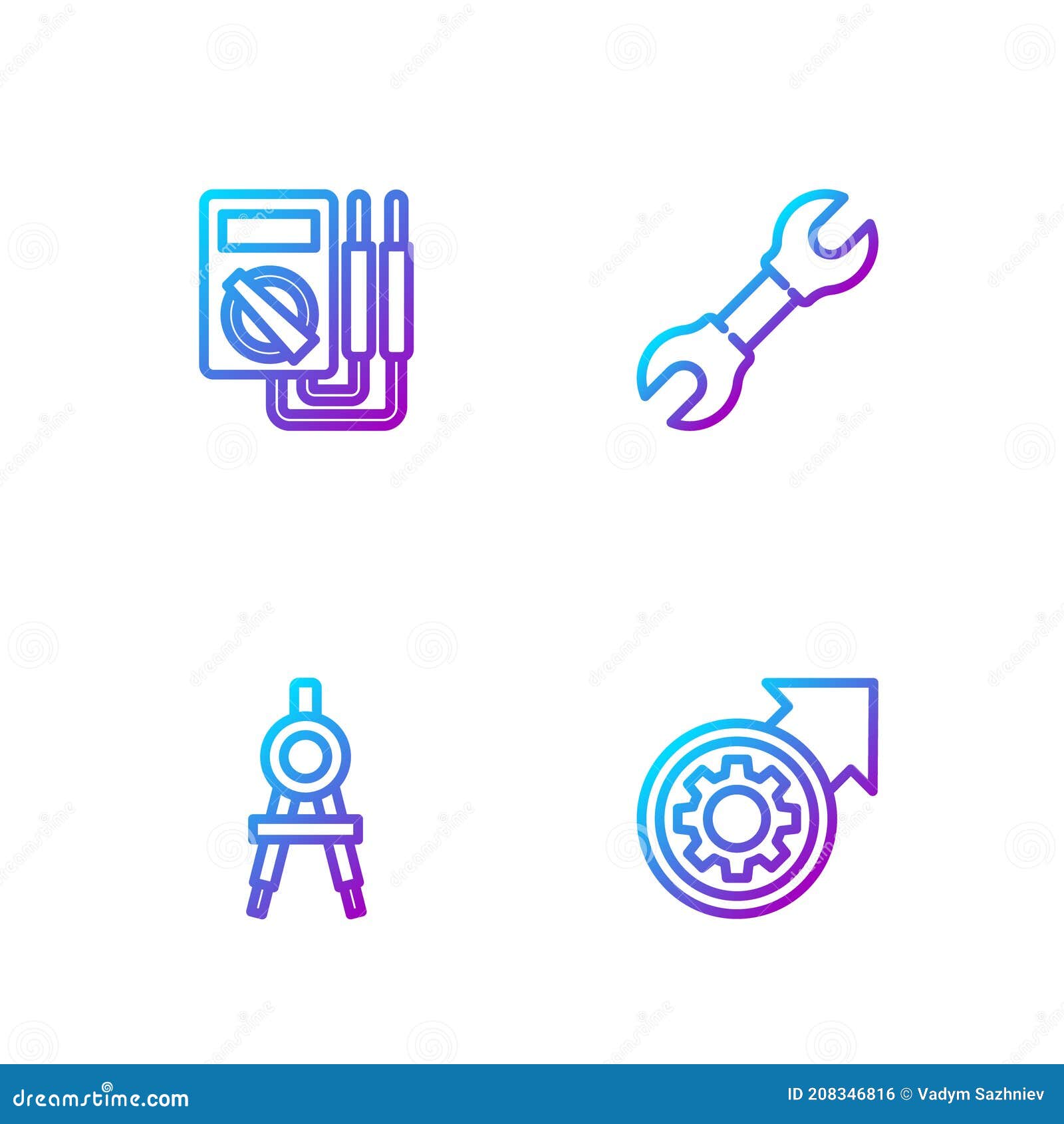 Set Line Gear and Arrows As Workflow Process, Drawing Compass ...