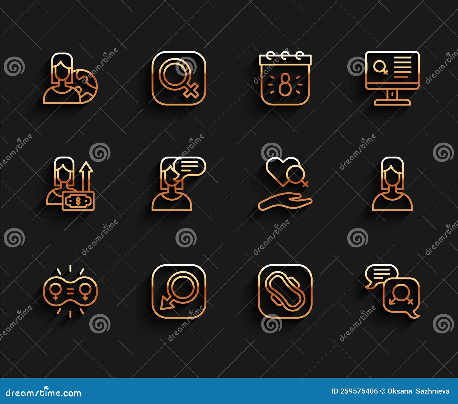 Set Line Gender Equality Male Gender Women From Different Countries