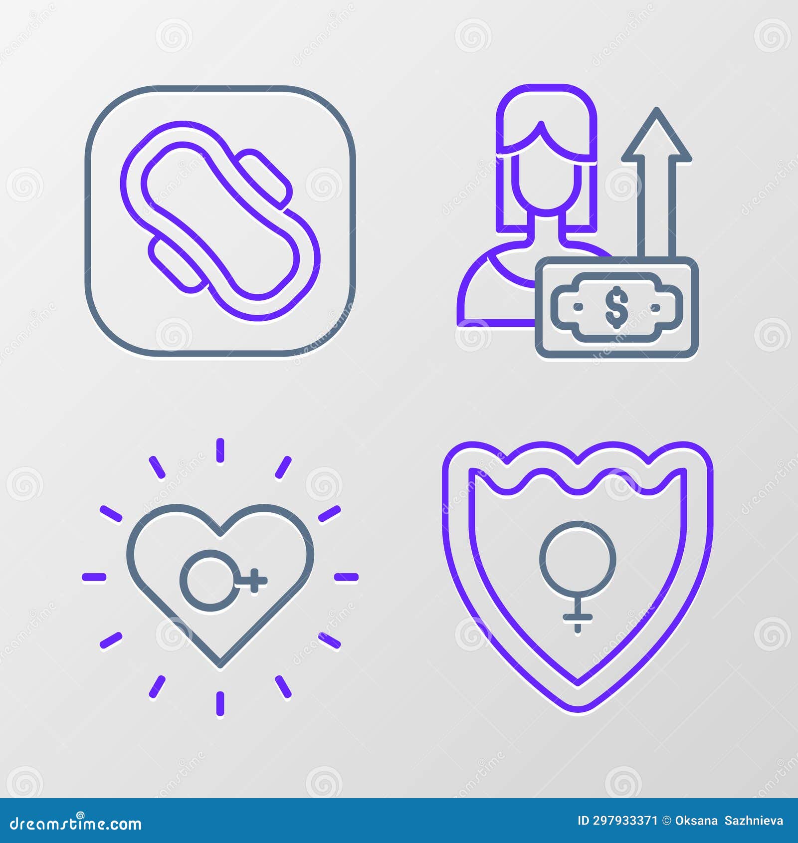 Set Line Gender Shield Female Feminism Money Growth Woman And