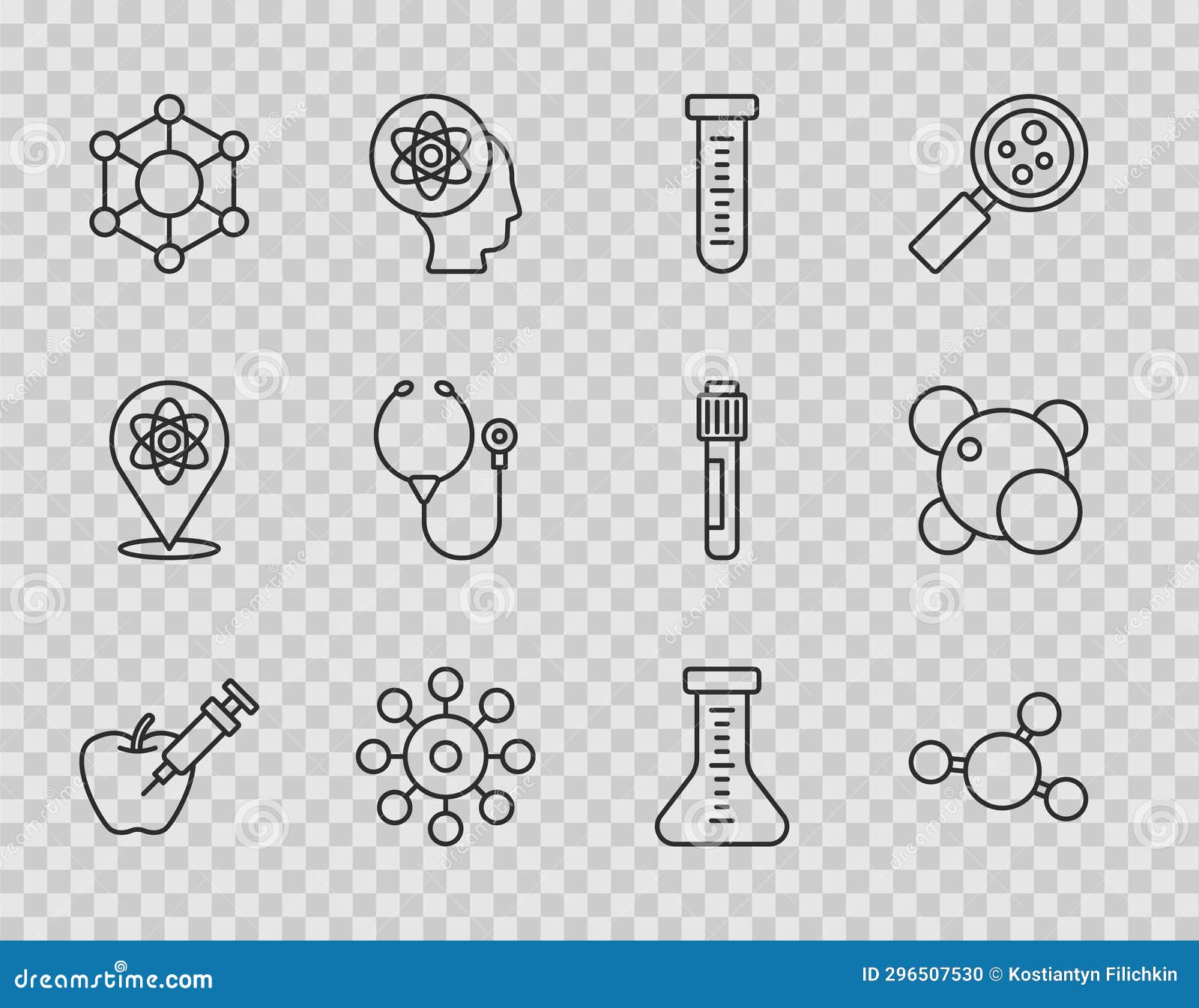 Set Line Genetically Modified Apple, Molecule, Test Tube, Virus ...