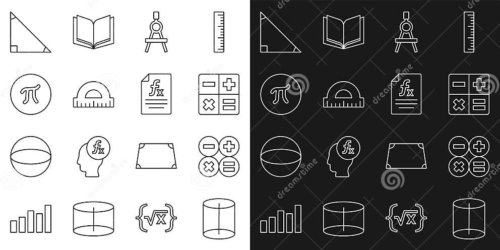 Set Line Geometric Figure, Calculator, Drawing Compass, Protractor, Pi ...