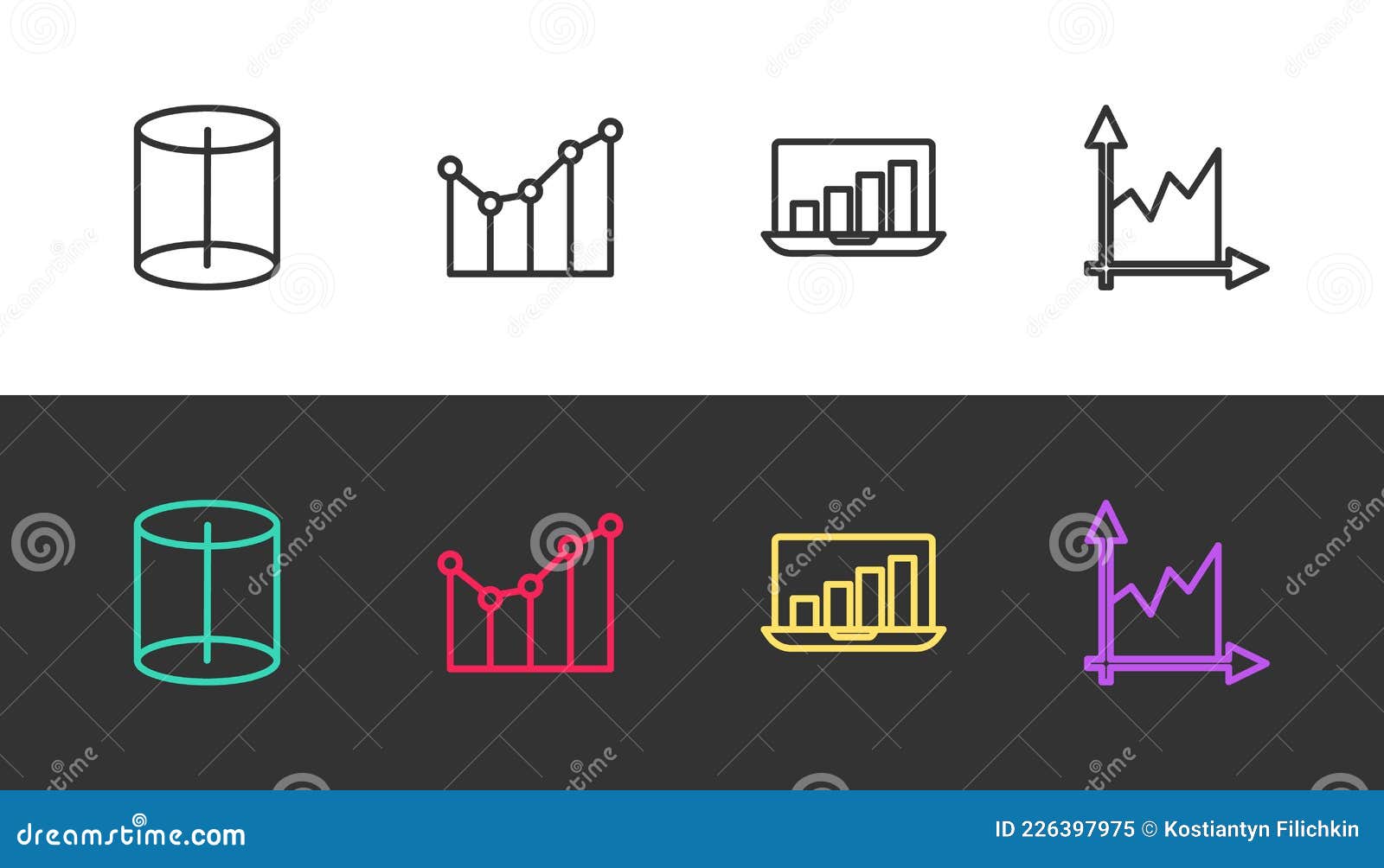 Set Line Geometric Figure, Graph, Schedule, Chart, Diagram, Laptop with ...
